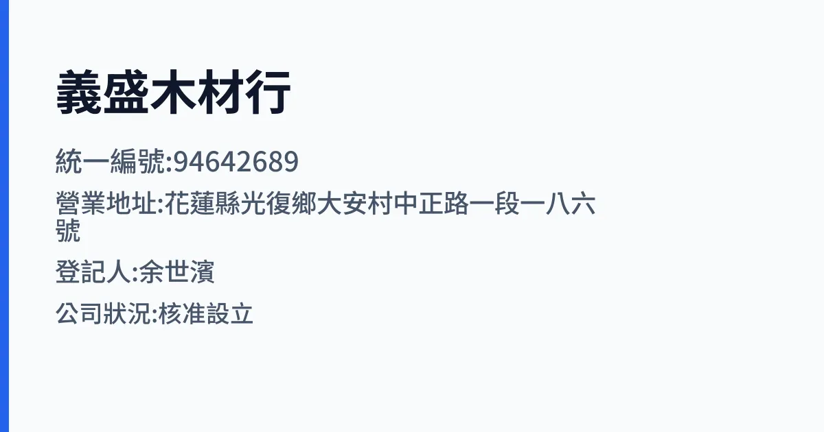 義盛木材行 - 統編 94642689(花蓮縣) 公司登記資料與營業項目詳細圖表