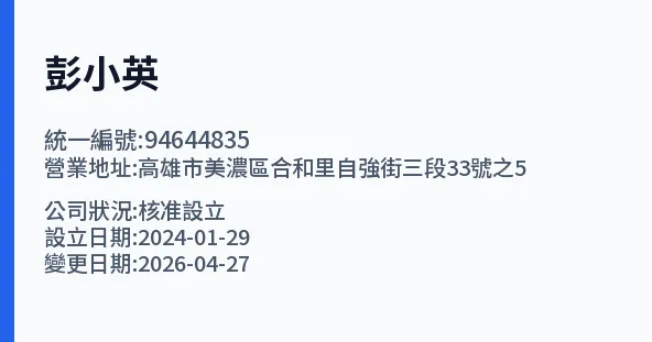 彭小英的照片-統編 94644835(高雄市) 公司登記資料與營業項目詳細圖表
