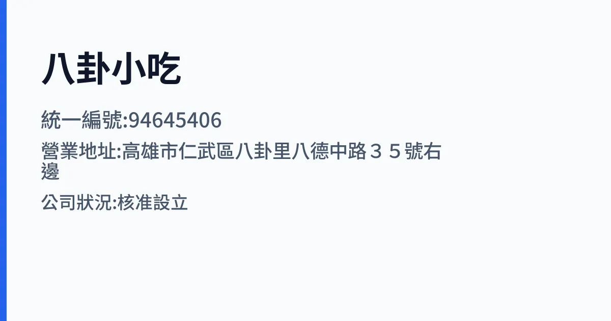 八卦小吃 - 統編 94645406(高雄市) 公司登記資料與營業項目詳細圖表