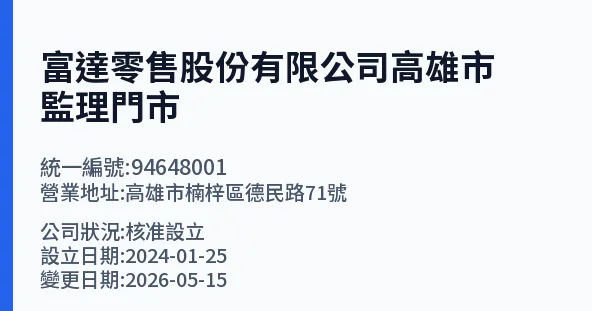 富達零售股份有限公司高雄市監理門市的照片-統編 94648001(高雄市) 公司登記資料與營業項目詳細圖表