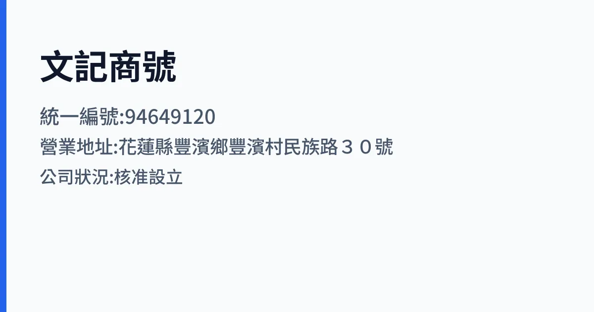 文記商號 - 統編 94649120(花蓮縣) 公司登記資料與營業項目詳細圖表