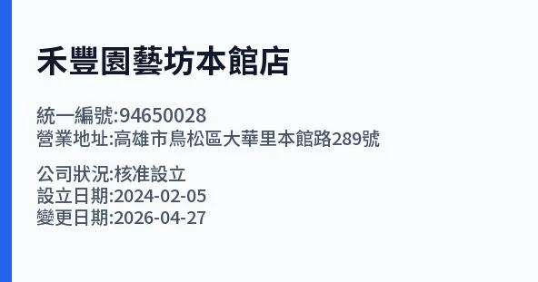 禾豐園藝坊本館店的照片-統編 94650028(高雄市) 公司登記資料與營業項目詳細圖表
