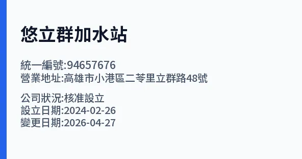 悠立群加水站的照片-統編 94657676(高雄市) 公司登記資料與營業項目詳細圖表