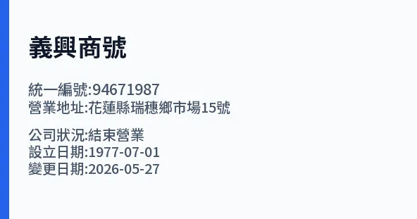 義興商號的照片-統編 94671987(花蓮縣) 公司登記資料與營業項目詳細圖表