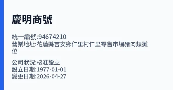 慶明商號的照片-統編 94674210(花蓮縣) 公司登記資料與營業項目詳細圖表