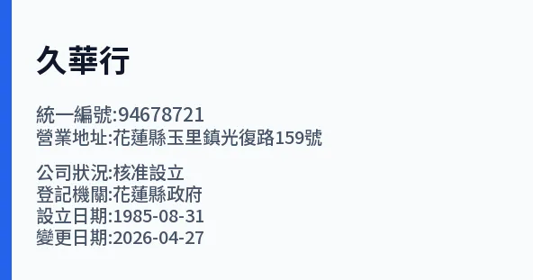 久華行的照片-統編 94678721(花蓮縣) 公司登記資料與營業項目詳細圖表