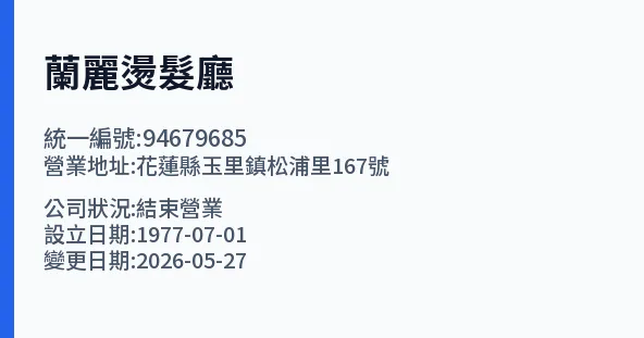 蘭麗燙髮廳的照片-統編 94679685(花蓮縣) 公司登記資料與營業項目詳細圖表
