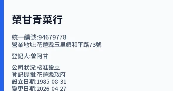 榮甘青菜行的照片-統編 94679778(花蓮縣) 公司登記資料與營業項目詳細圖表