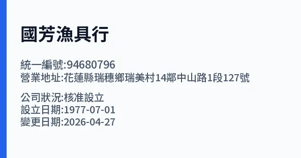 國芳漁具行的照片-統編 94680796(花蓮縣) 公司登記資料與營業項目詳細圖表