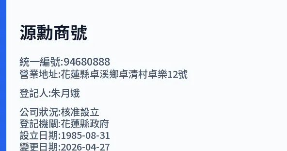 源勳商號的照片-統編 94680888(花蓮縣) 公司登記資料與營業項目詳細圖表