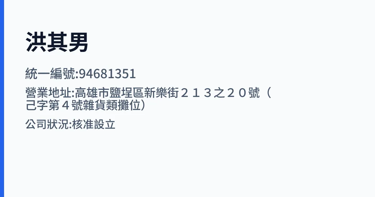 洪其男 - 統編 94681351(高雄市) 公司登記資料與營業項目詳細圖表