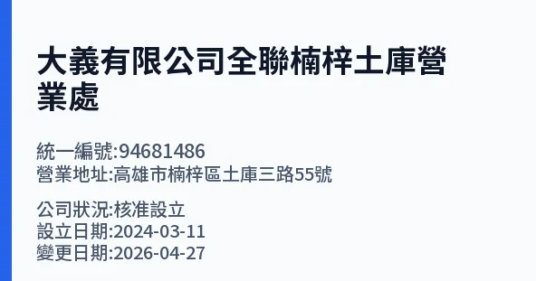 大義有限公司全聯楠梓土庫營業處的照片-統編 94681486(高雄市) 公司登記資料與營業項目詳細圖表