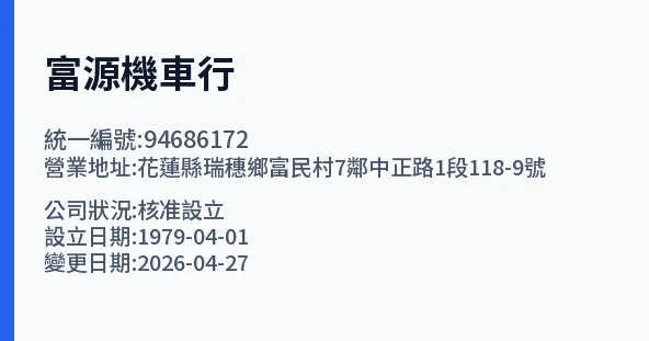 富源機車行的照片-統編 94686172(花蓮縣) 公司登記資料與營業項目詳細圖表