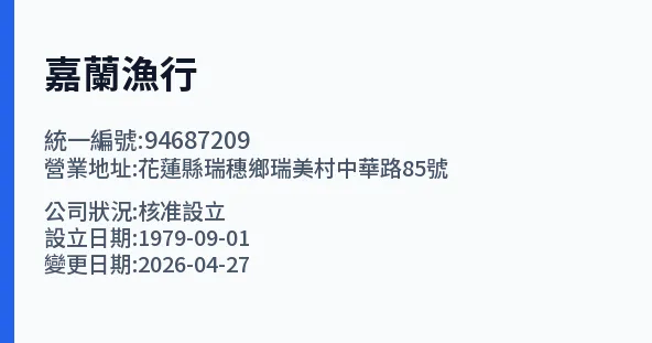 嘉蘭漁行的照片-統編 94687209(花蓮縣) 公司登記資料與營業項目詳細圖表