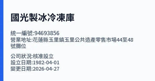 國光製冰冷凍庫的照片-統編 94693856(花蓮縣) 公司登記資料與營業項目詳細圖表