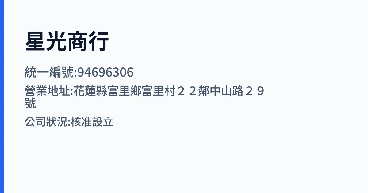 星光商行 - 統編 94696306(花蓮縣) 公司登記資料與營業項目詳細圖表