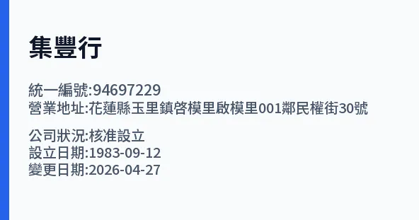 集豐行的照片-統編 94697229(花蓮縣) 公司登記資料與營業項目詳細圖表