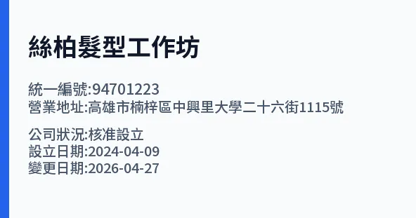 絲柏髮型工作坊的照片-統編 94701223(高雄市) 公司登記資料與營業項目詳細圖表