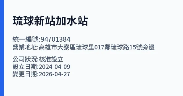 琉球新站加水站的照片-統編 94701384(高雄市) 公司登記資料與營業項目詳細圖表