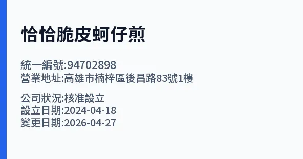 恰恰脆皮蚵仔煎的照片-統編 94702898(高雄市) 公司登記資料與營業項目詳細圖表