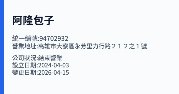 阿隆包子的照片-統編 94702932(高雄市) 公司登記資料與營業項目詳細圖表