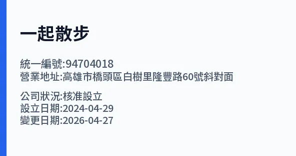 一起散步的照片-統編 94704018(高雄市) 公司登記資料與營業項目詳細圖表