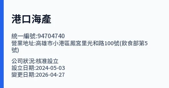 港口海產的照片-統編 94704740(高雄市) 公司登記資料與營業項目詳細圖表
