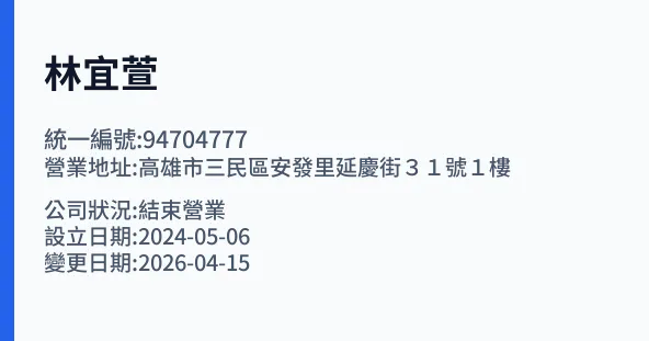 林宜萱的照片-統編 94704777(高雄市) 公司登記資料與營業項目詳細圖表