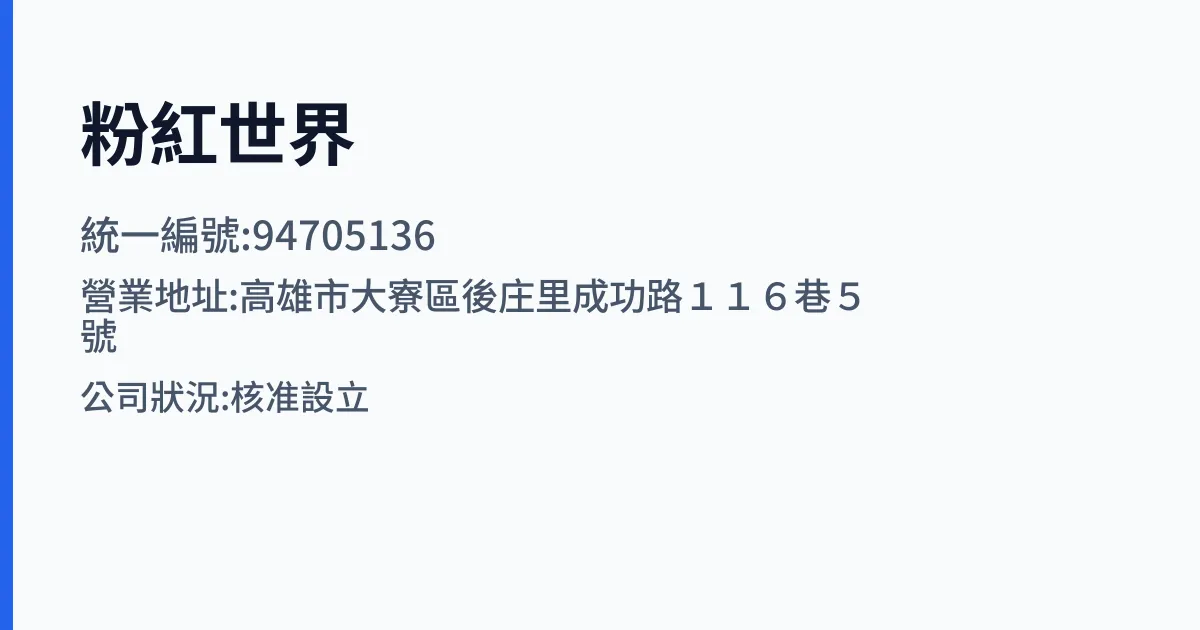 粉紅世界 - 統編 94705136(高雄市) 公司登記資料與營業項目詳細圖表