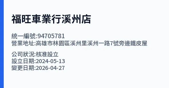 福旺車業行溪州店的照片-統編 94705781(高雄市) 公司登記資料與營業項目詳細圖表