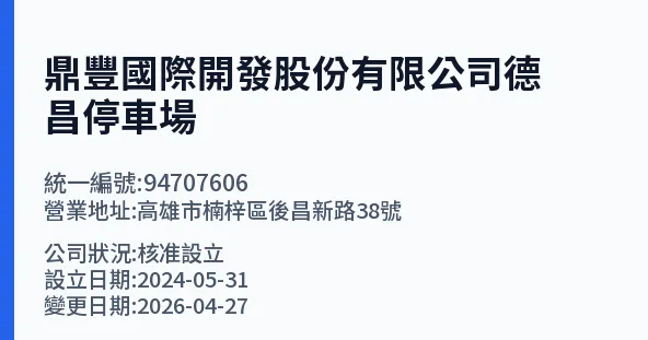 鼎豐國際開發股份有限公司德昌停車場的照片-統編 94707606(高雄市) 公司登記資料與營業項目詳細圖表