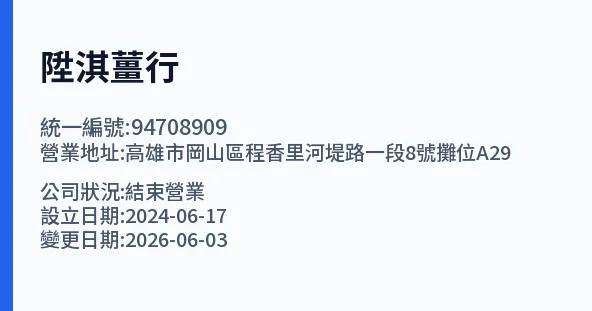 陞淇薑行的照片-統編 94708909(高雄市) 公司登記資料與營業項目詳細圖表