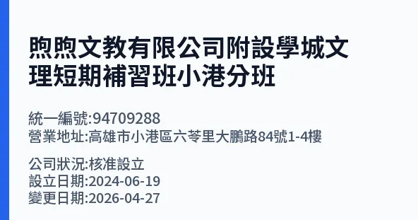 煦煦文教有限公司附設學城文理短期補習班小港分班的照片-統編 94709288(高雄市) 公司登記資料與營業項目詳細圖表