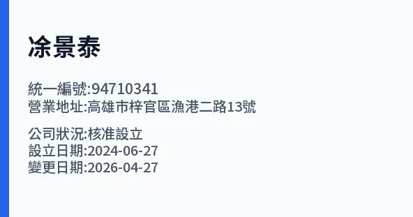 凃景泰的照片-統編 94710341(高雄市) 公司登記資料與營業項目詳細圖表