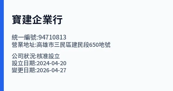 寶建企業行的照片-統編 94710813(高雄市) 公司登記資料與營業項目詳細圖表