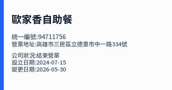 歐家香自助餐的照片-統編 94711756(高雄市) 公司登記資料與營業項目詳細圖表