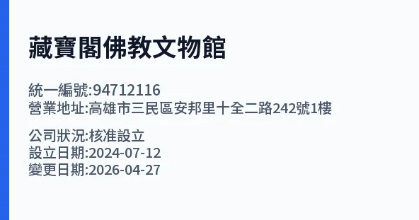 藏寶閣佛教文物館的照片-統編 94712116(高雄市) 公司登記資料與營業項目詳細圖表