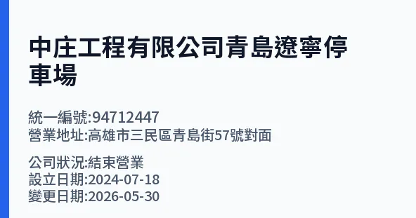 中庄工程有限公司青島遼寧停車場的照片-統編 94712447(高雄市) 公司登記資料與營業項目詳細圖表