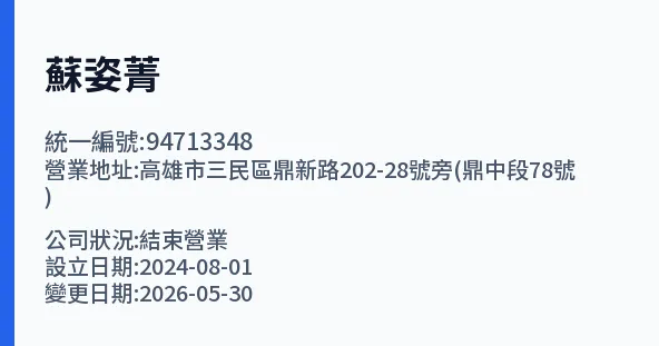 蘇姿菁的照片-統編 94713348(高雄市) 公司登記資料與營業項目詳細圖表