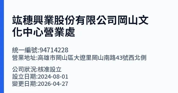 竑穗興業股份有限公司岡山文化中心營業處的照片-統編 94714228(高雄市) 公司登記資料與營業項目詳細圖表