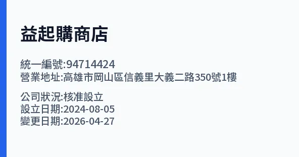 益起購商店的照片-統編 94714424(高雄市) 公司登記資料與營業項目詳細圖表