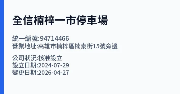 全信楠梓一市停車場的照片-統編 94714466(高雄市) 公司登記資料與營業項目詳細圖表