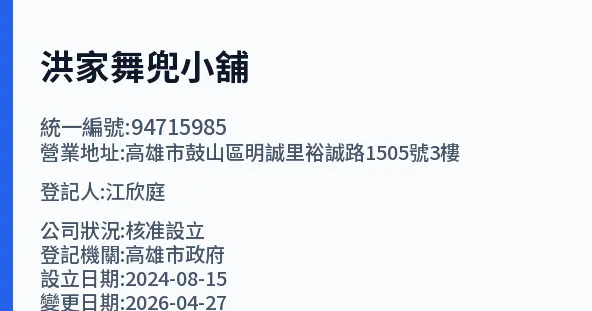 洪家舞兜小舖的照片-統編 94715985(高雄市) 公司登記資料與營業項目詳細圖表
