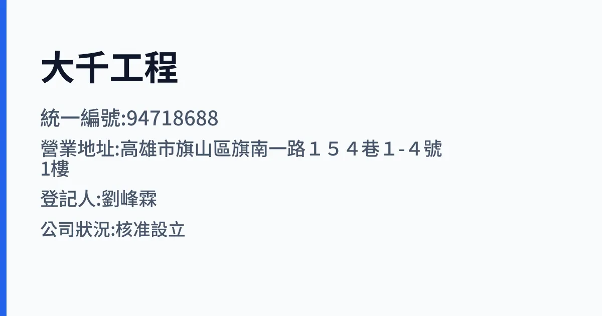 大千工程 - 統編 94718688（高雄市） 公司登記資料與營業項目詳細圖表