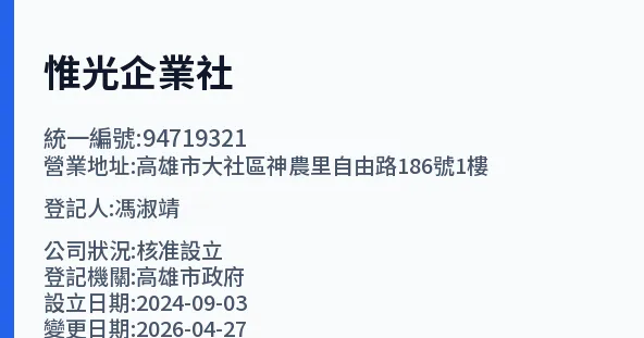 惟光企業社的照片-統編 94719321(高雄市) 公司登記資料與營業項目詳細圖表