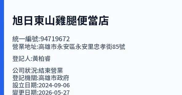 旭日東山雞腿便當店的照片-統編 94719672(高雄市) 公司登記資料與營業項目詳細圖表