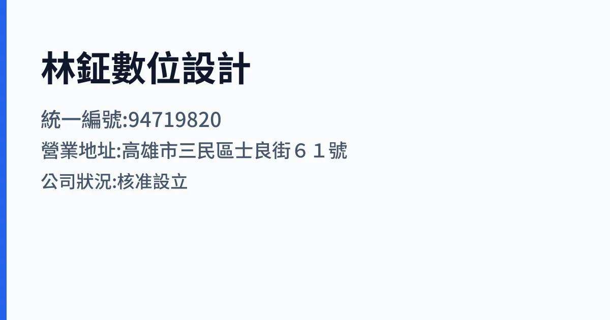 林鉦數位設計 - 統編 94719820(高雄市) 公司登記資料與營業項目詳細圖表