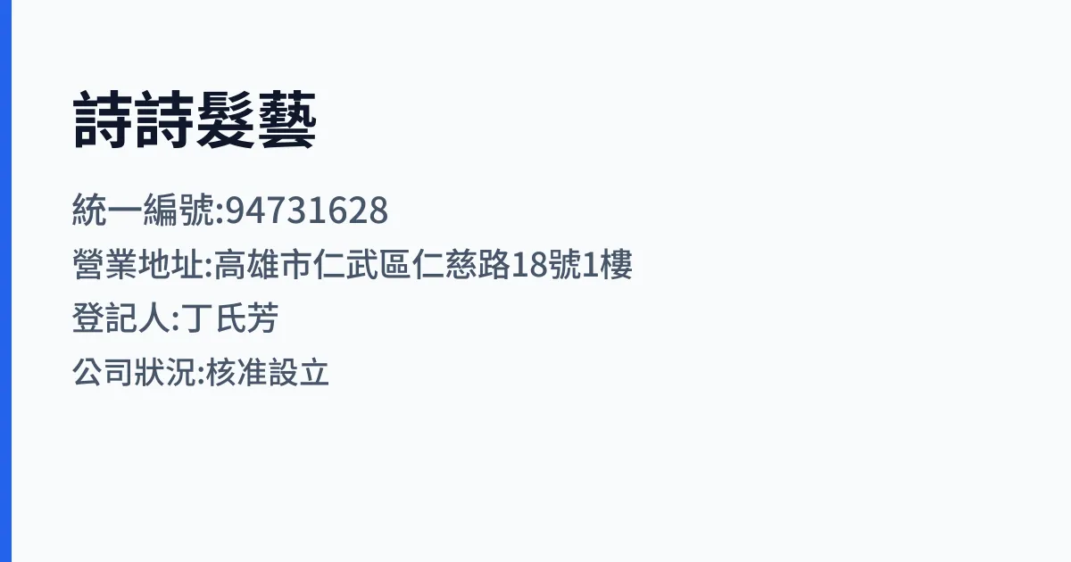 詩詩髮藝 - 統編 94731628(高雄市) 公司登記資料與營業項目詳細圖表