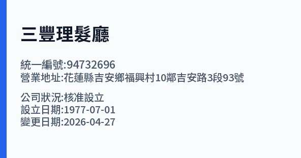 三豐理髮廳的照片-統編 94732696(花蓮縣) 公司登記資料與營業項目詳細圖表