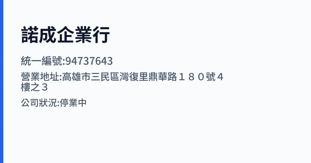 諾成企業行 - 統編 94737643（高雄市） 公司登記資料與營業項目詳細圖表